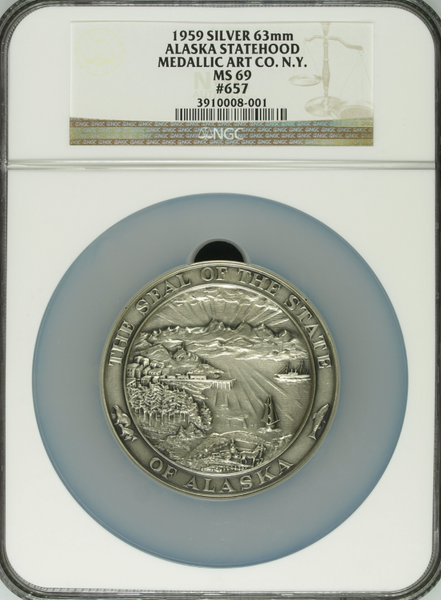 1959 Alaska Statehood Official GOLD, SILVER & BRONZE Medals. Three Pie ...