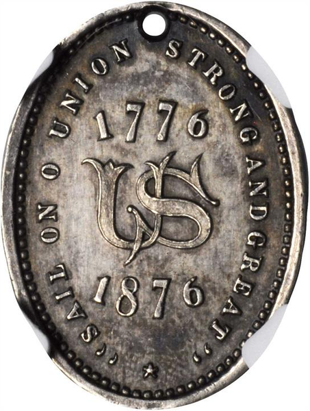 1876 Massachusetts American Independence Centennial Medal. Silver oval ...
