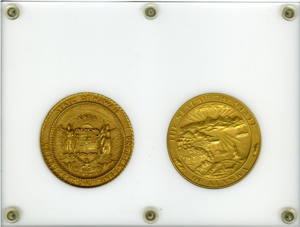 Unique Set. 1959 Alaska-Hawaii Official Statehood GOLD Medals. Both, S ...