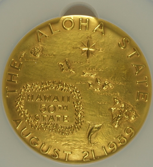 1959 Hawaii Statehood Official Set. Gold NGC MS68, Silver NGC MS66, Br ...